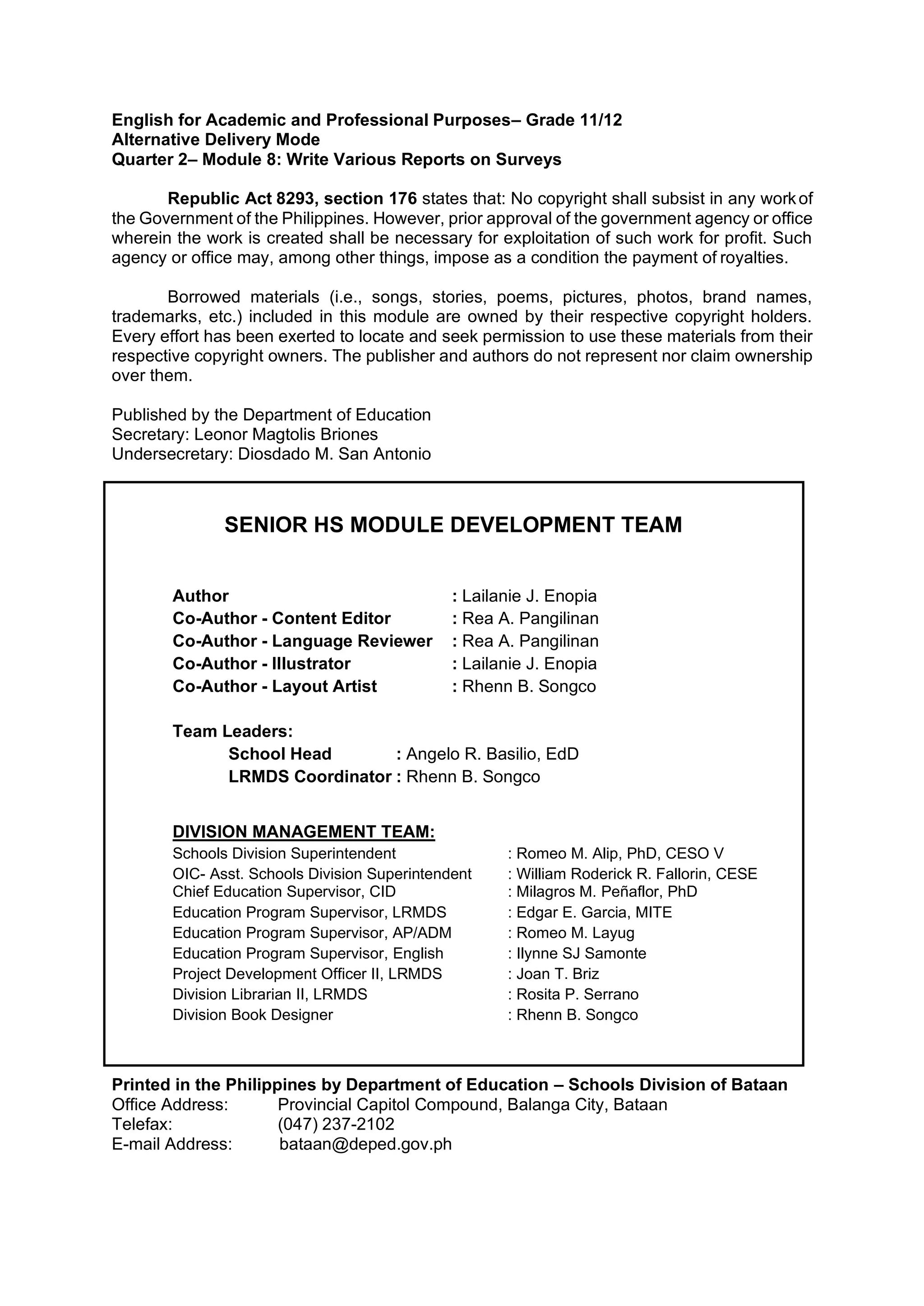 EAPP Quarter 2 – Module 8 Write Various Reports on Surveys.pdf