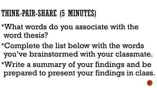 Thesis Statement in English for Academic and Professional Purposes | PPTX