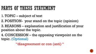 Thesis Statement in English for Academic and Professional Purposes | PPTX