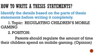 Thesis Statement in English for Academic and Professional Purposes | PPTX