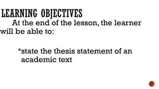 Thesis Statement in English for Academic and Professional Purposes | PPTX