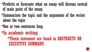 Thesis Statement in English for Academic and Professional Purposes | PPTX