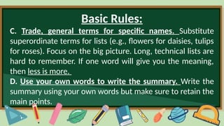 techniques in summarizing variety of academic text | PPTX