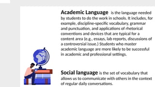 Academic Language used in Various Disciplines | PPTX
