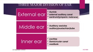 EAR ANATOMY CLASS showing divisions of ear | PPTX