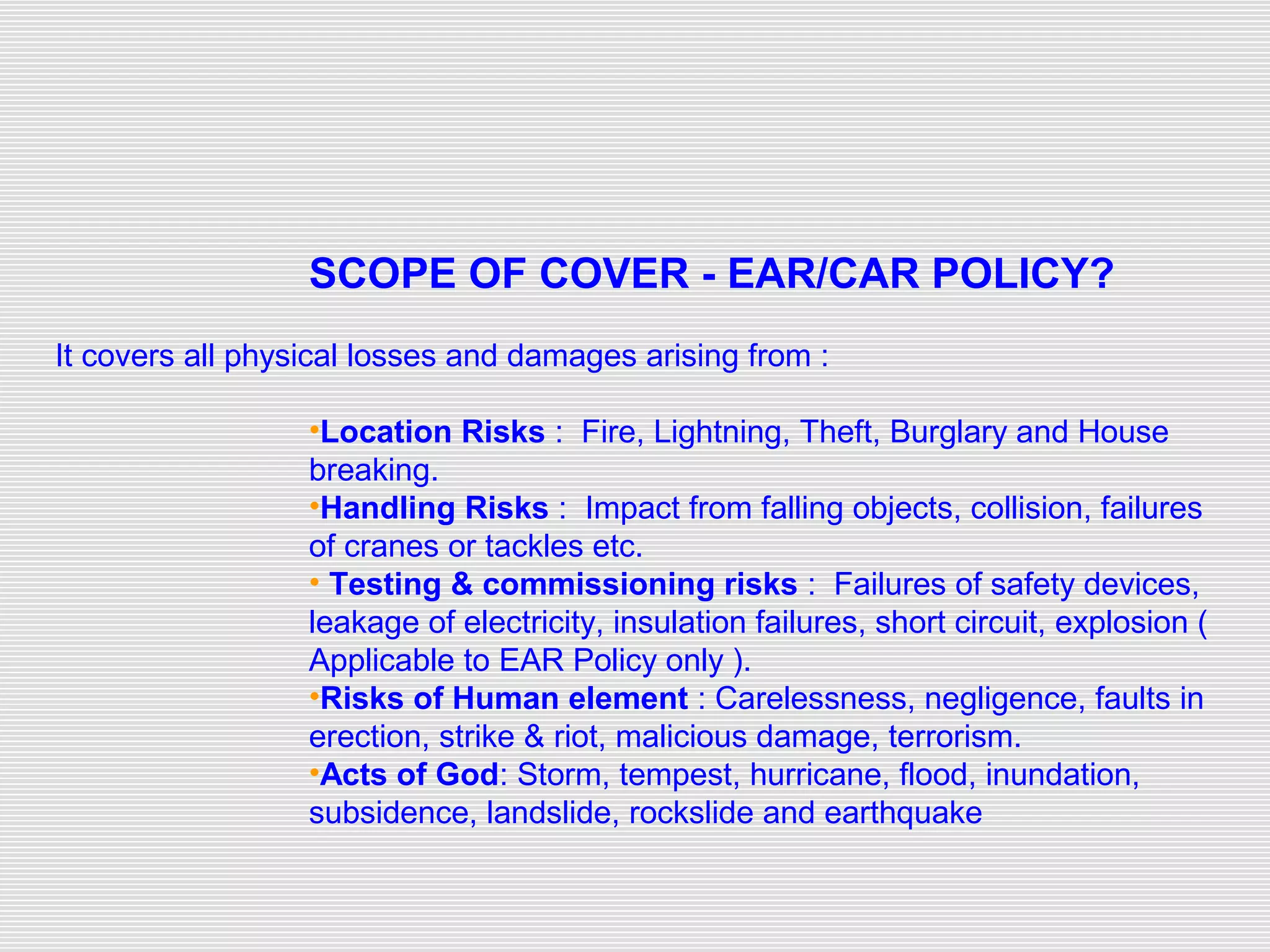 EAR and CAR Insurance in Construction | PPT