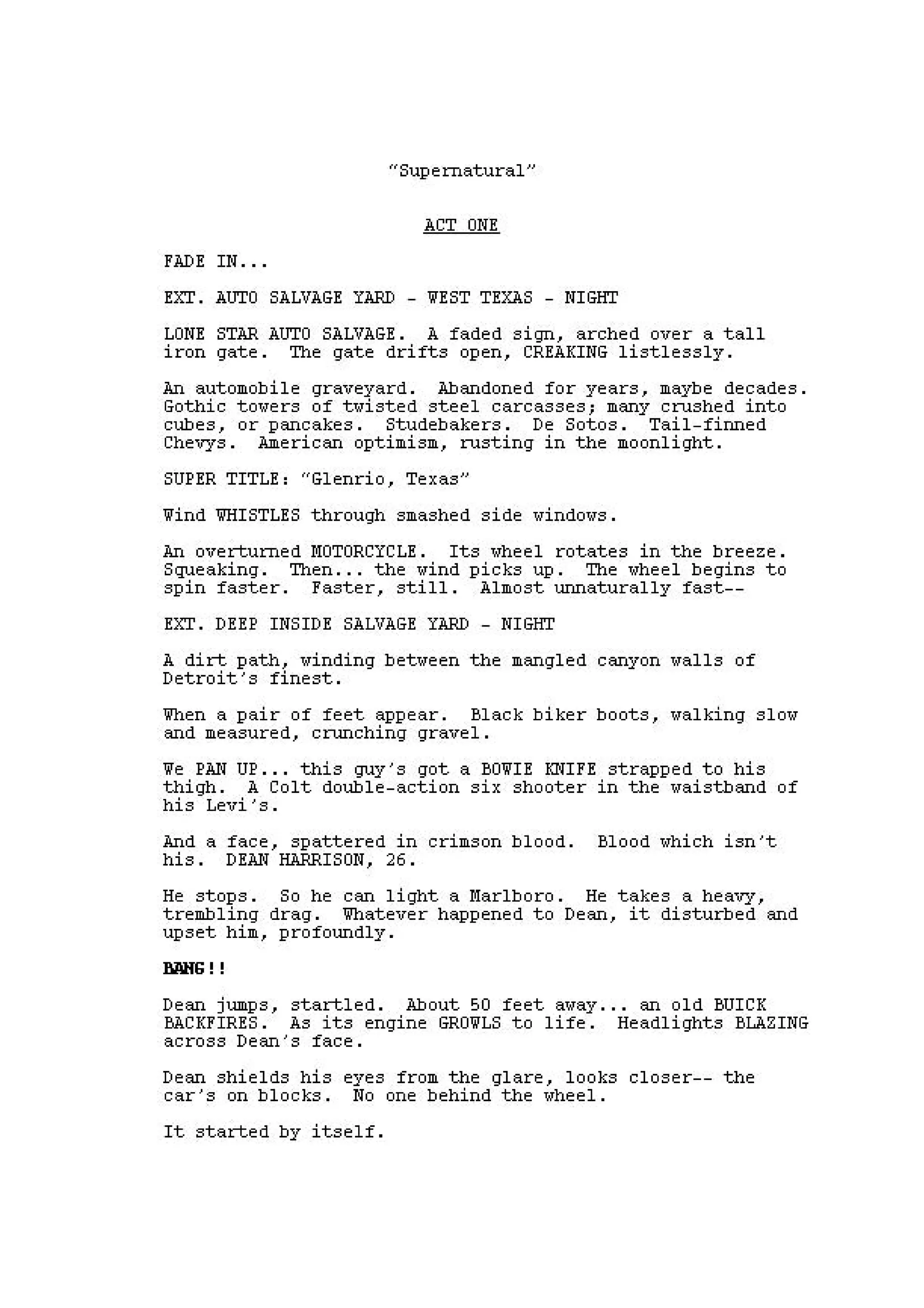 Supernatural 1.01 Pilot (early draft) | PDF