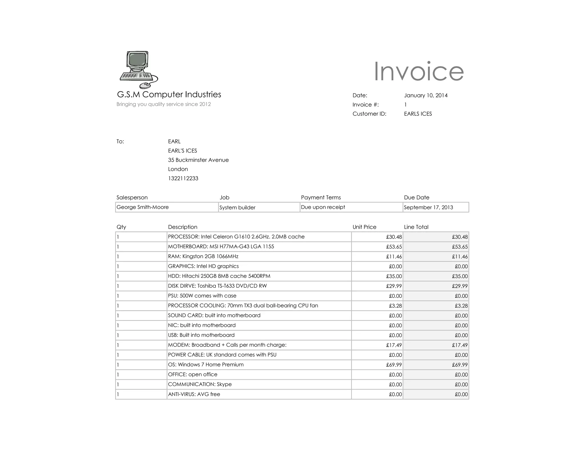 Invoice for a computer system. | PDF