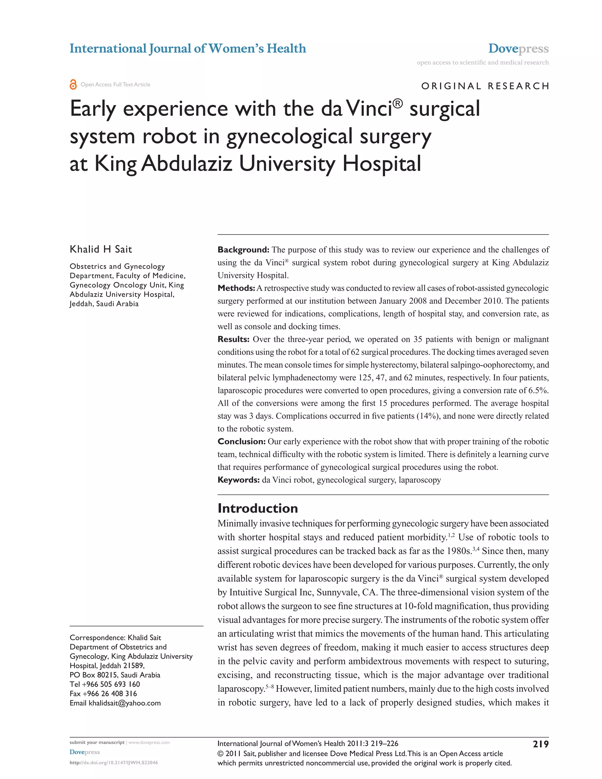 Early experience with the da vinci® surgical | PDF