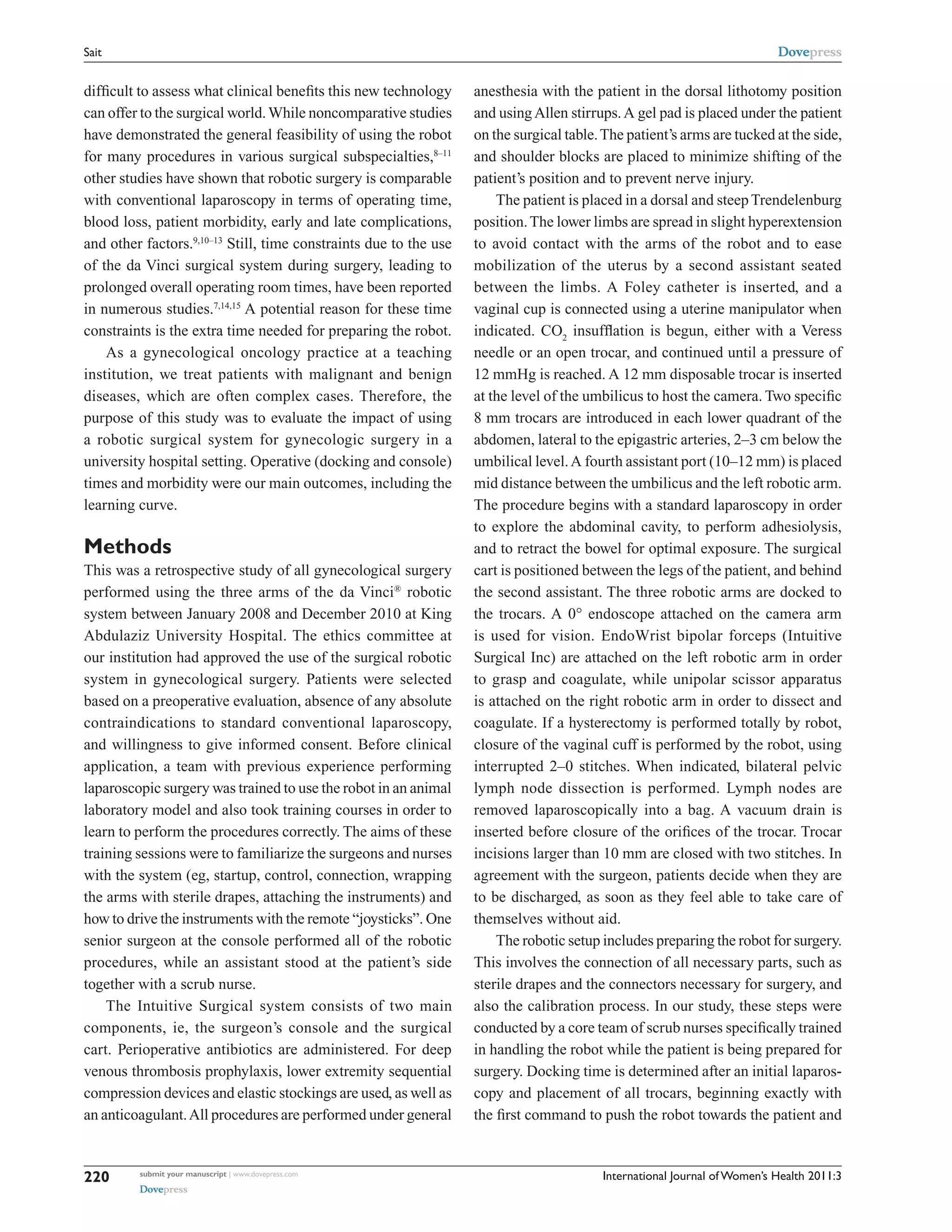 Early experience with the da vinci® surgical | PDF