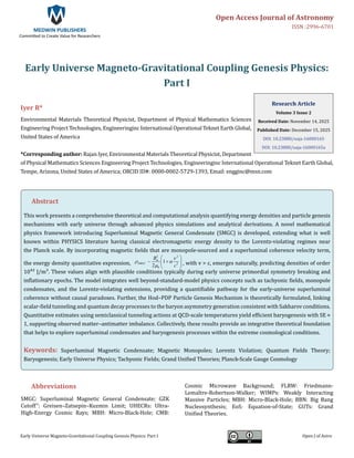 Early Universe Magneto-Gravitational Coupling Genesis Physics: Part I | PDF