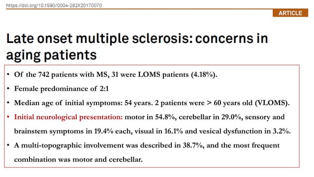Early and late onset multiple sclerosis | PPT