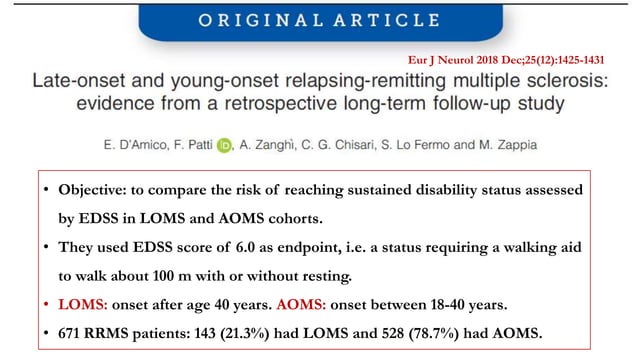 Early and late onset multiple sclerosis | PPT