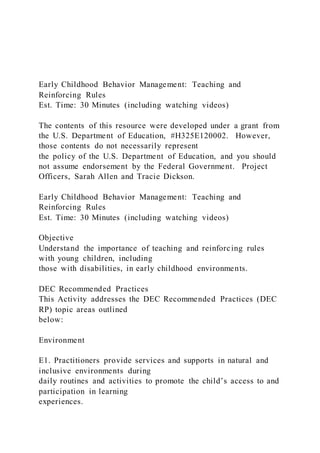 Early Childhood Behavior Management Teaching and Reinforcing | DOCX