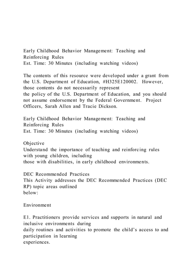Early Childhood Behavior Management Teaching and Reinforcing | DOCX