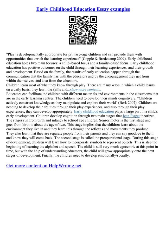 Early Childhood Education Essay Examples | PDF