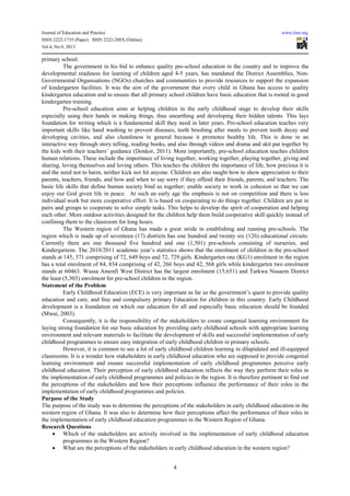 Early childhood education in ghana perceptions of stakeholders in the western region of ghana | PDF