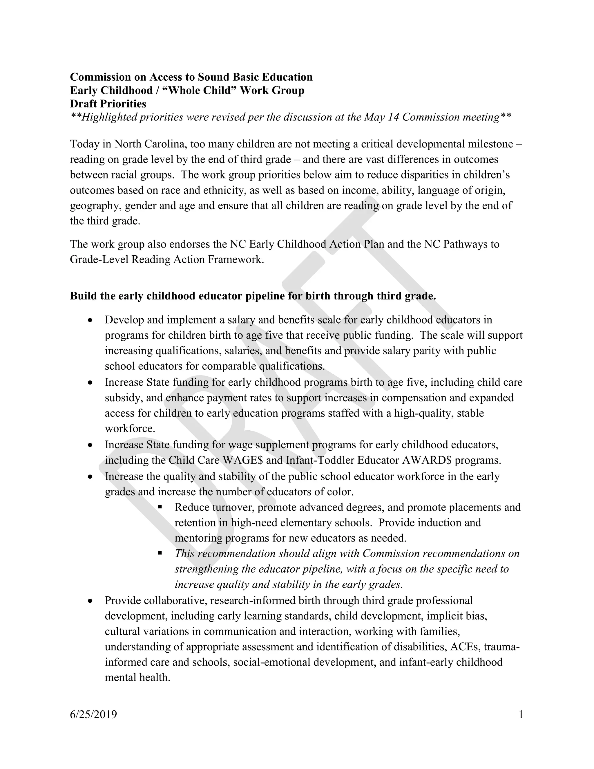 Early childhood/whole child draft recommendations June | PDF
