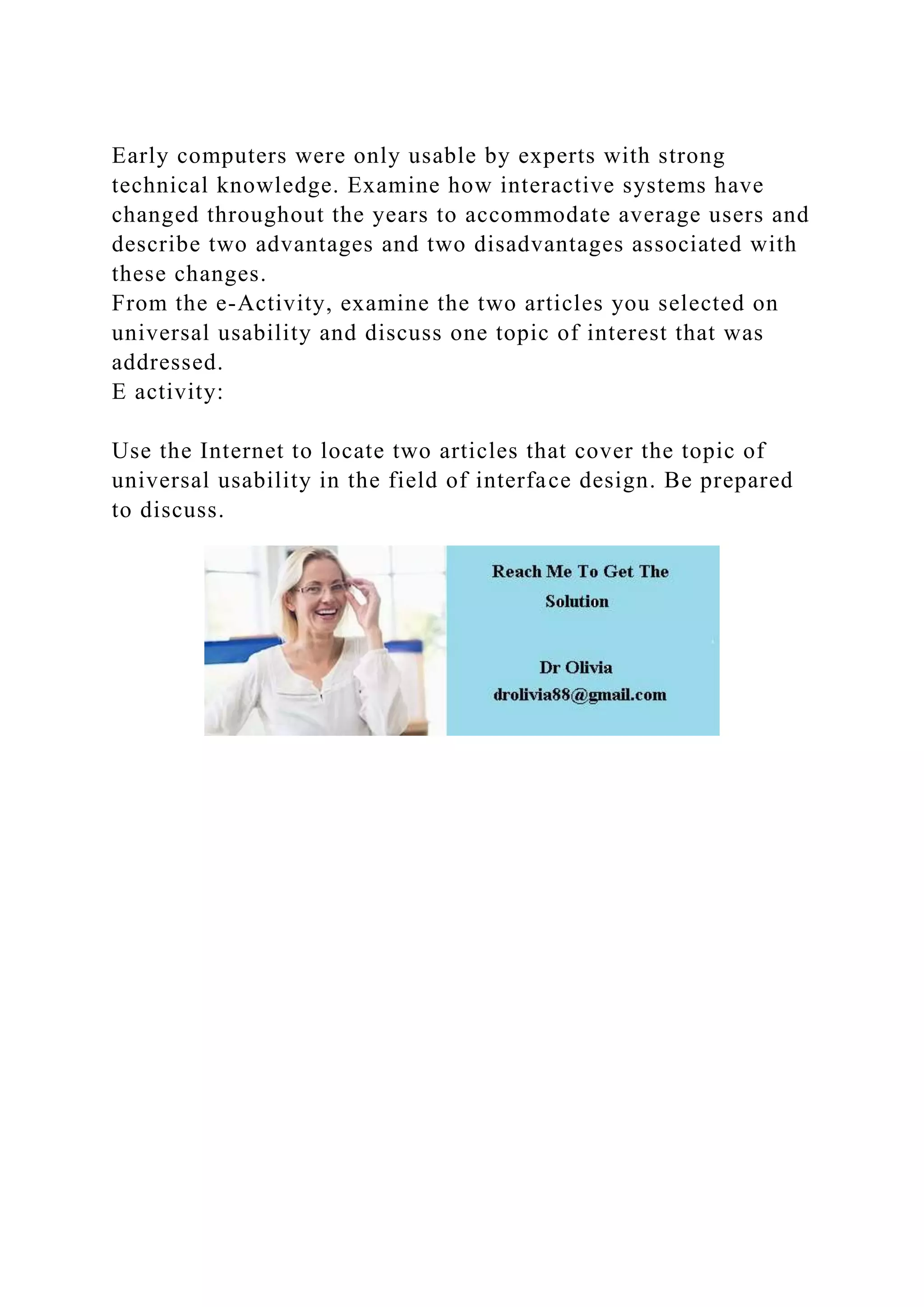 Early computers were only usable by experts with strong technical kn.docx