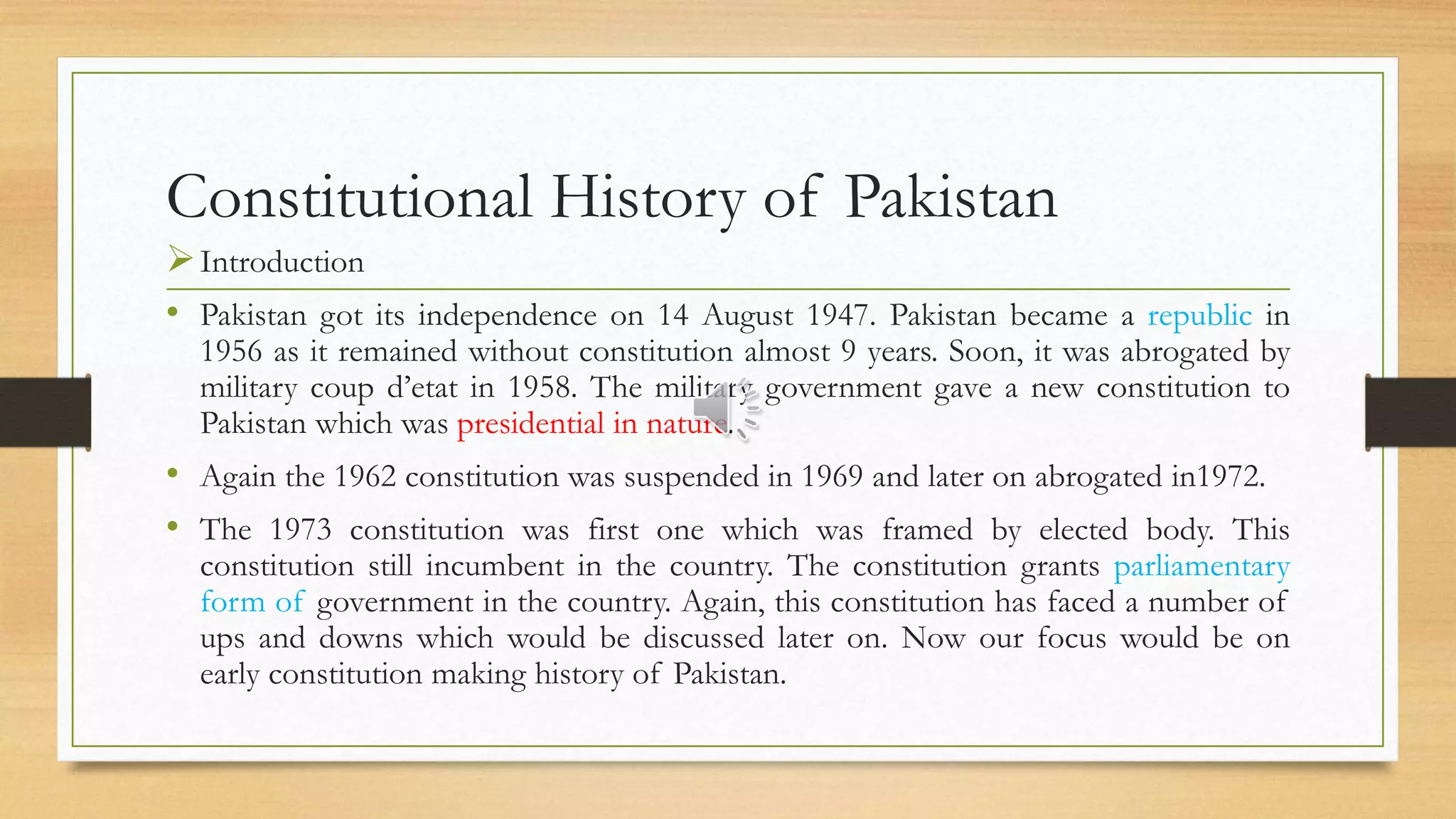 Early constitutional history of Pakistan, !956,1962 and 1973 ...
