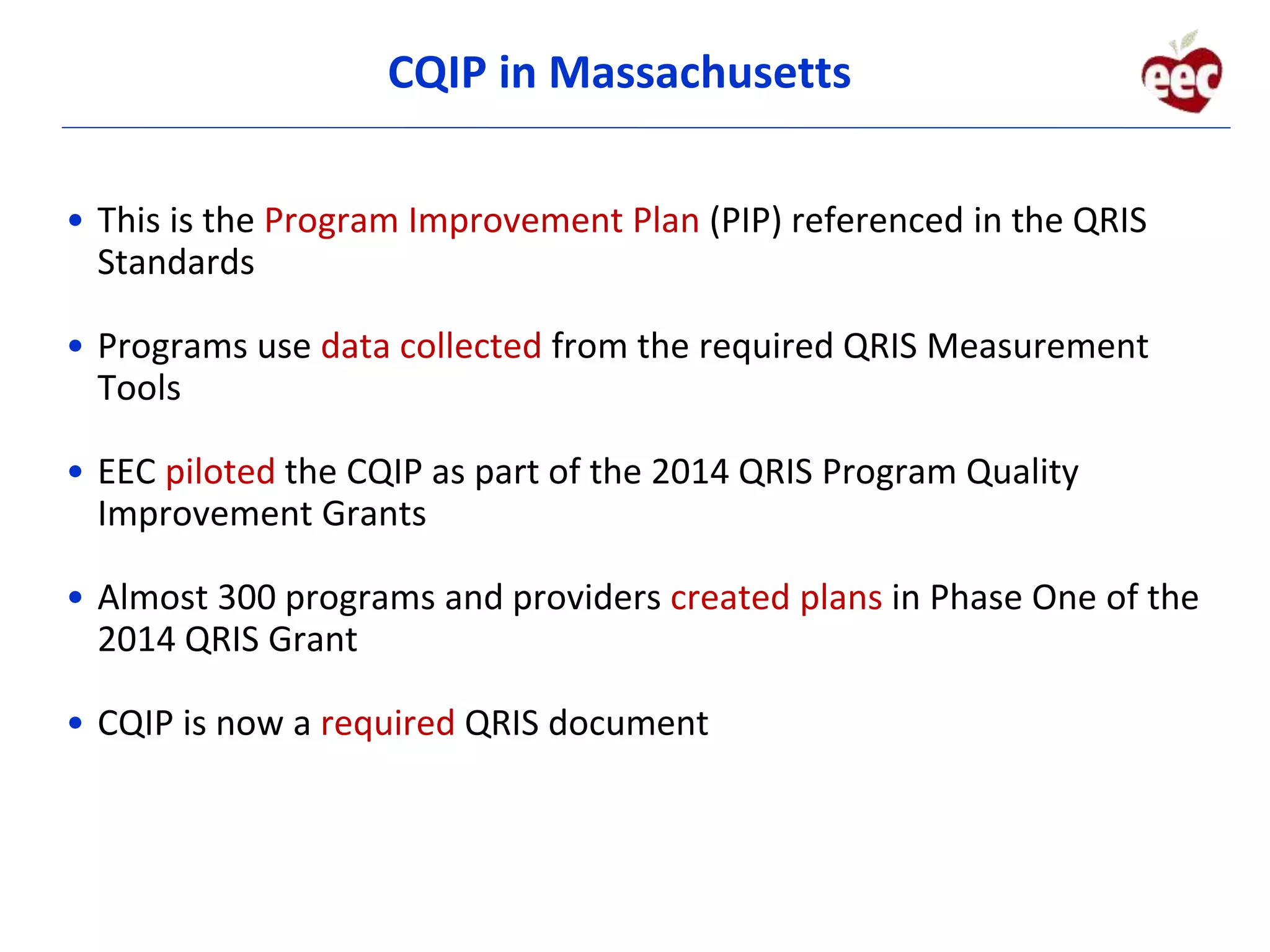 Massachusetts Continuous Quality Improvement Plan (CQIP) | PPTX