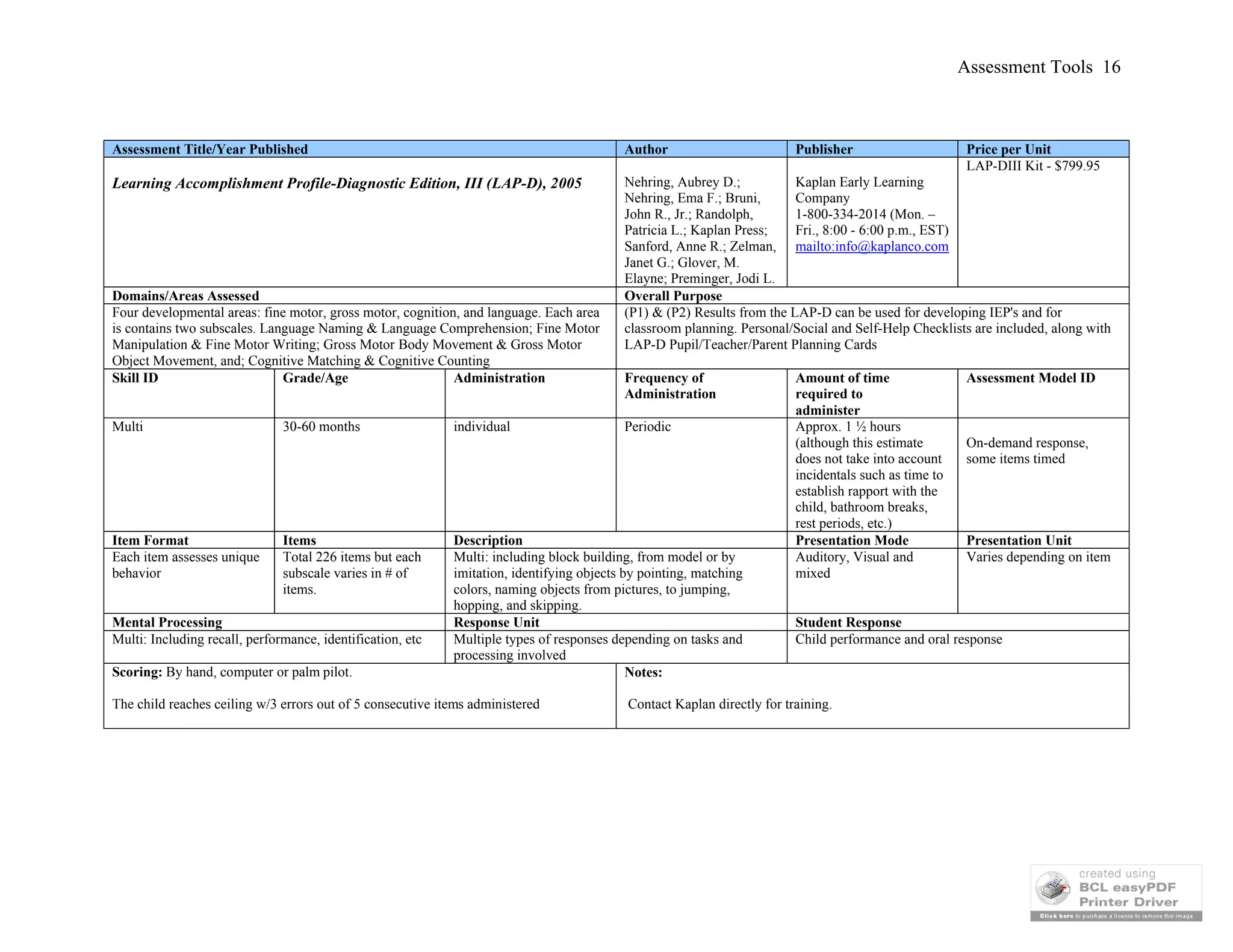 Early lap assessment tools | PDF