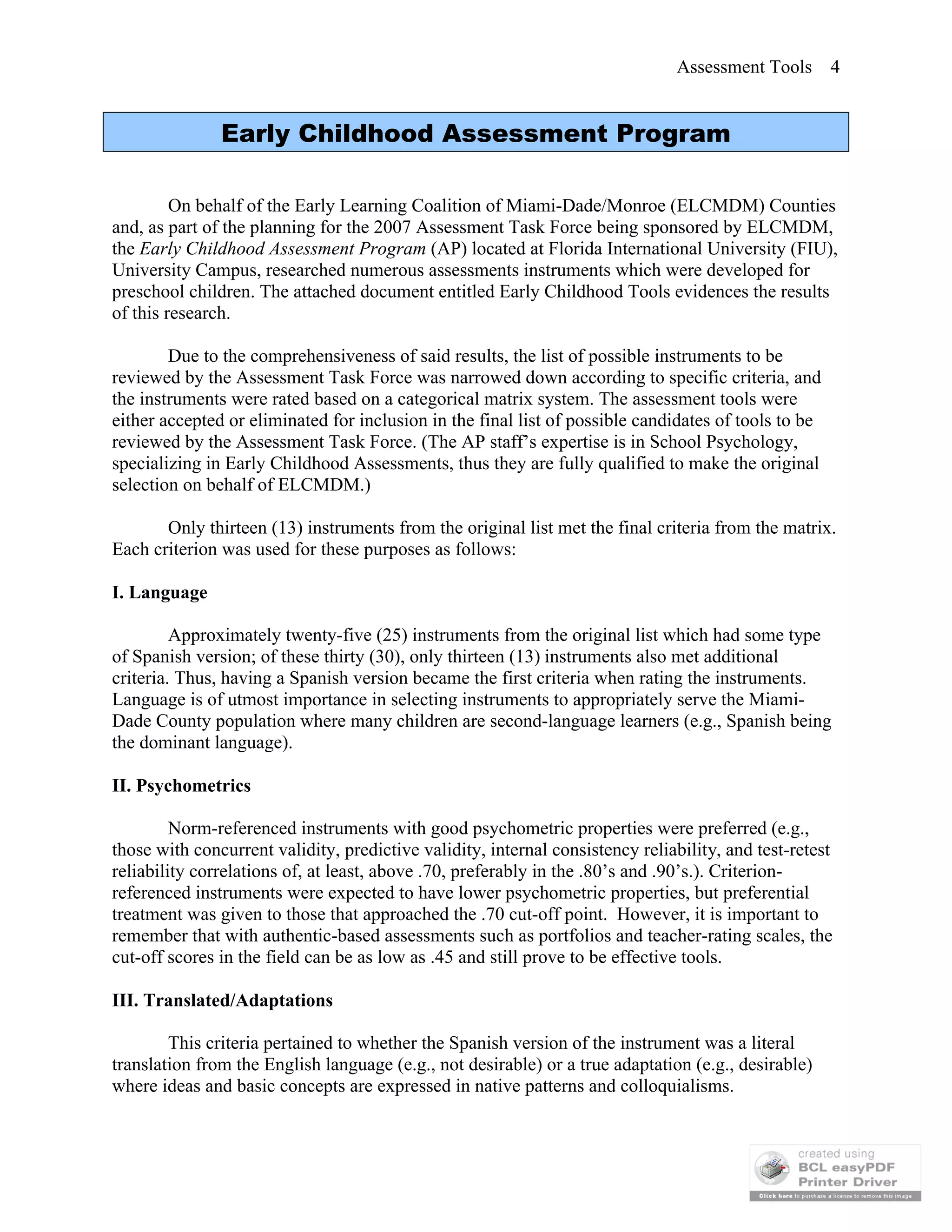 Early lap assessment tools | PDF