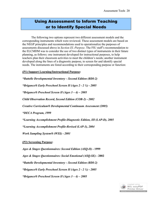 Early lap assessment tools | PDF