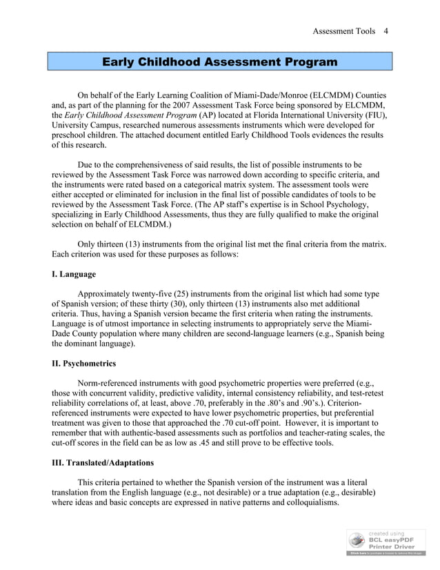 Early lap assessment tools | PDF