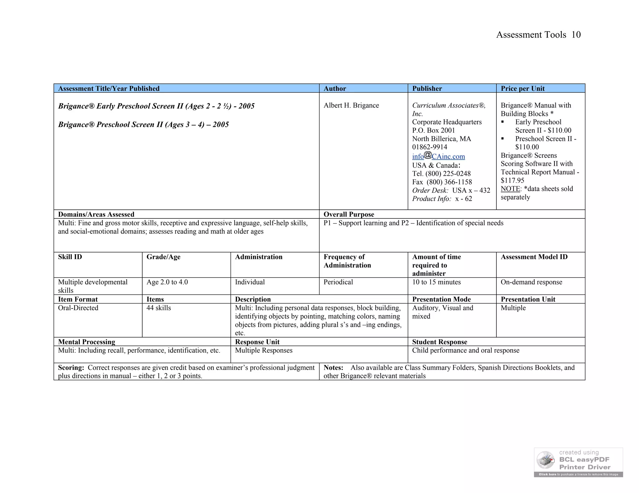 Early lap assessment tools | PDF