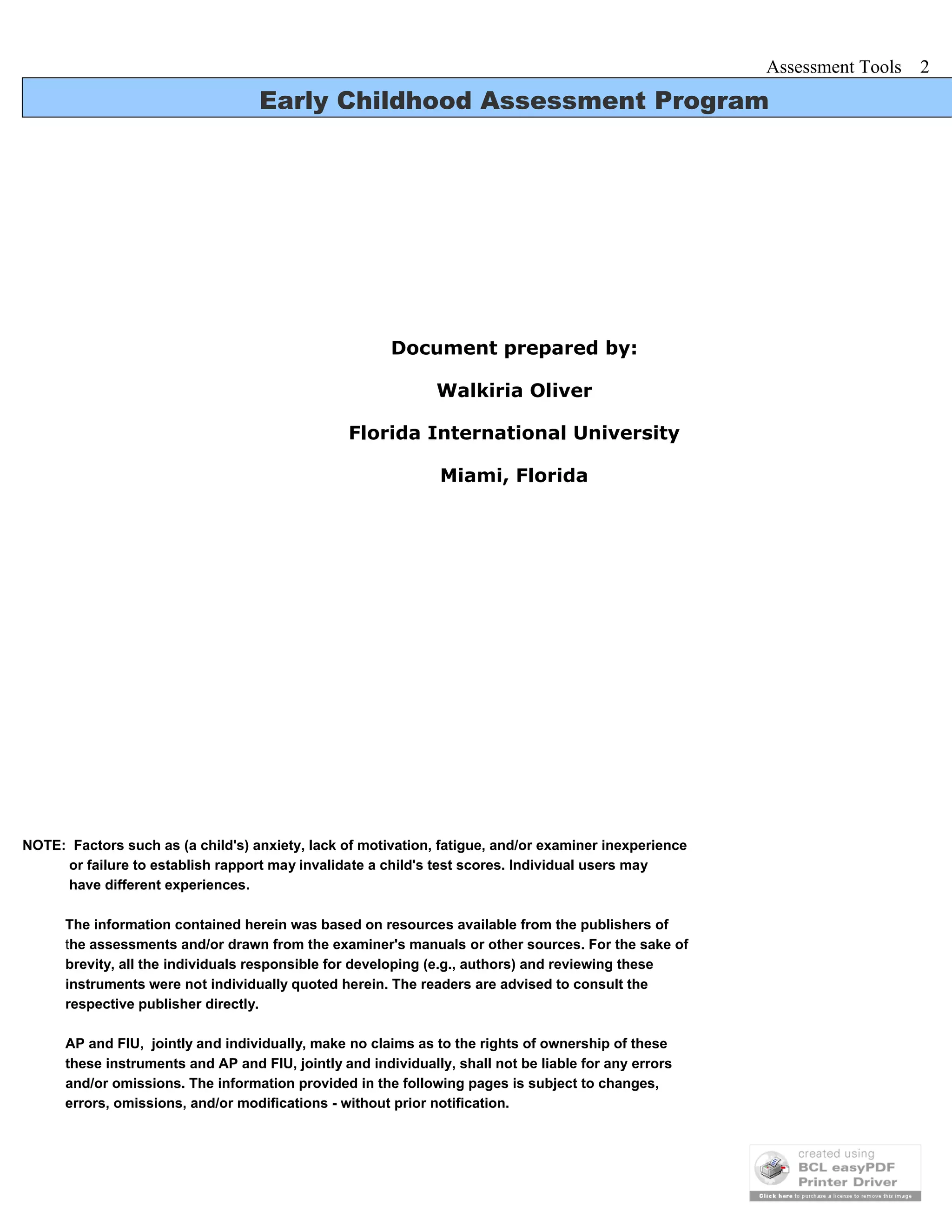 Early lap assessment tools | PDF