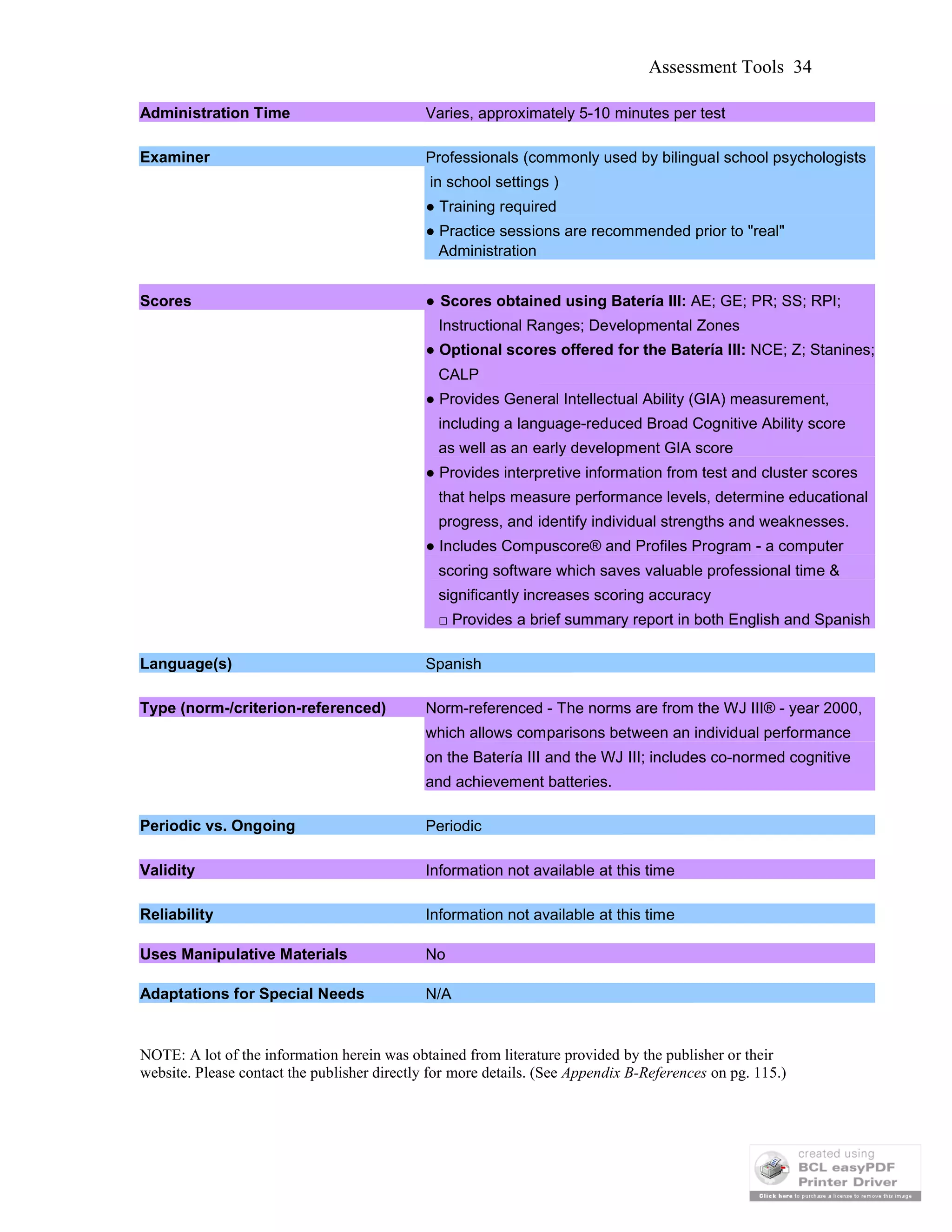 Early lap assessment tools | PDF