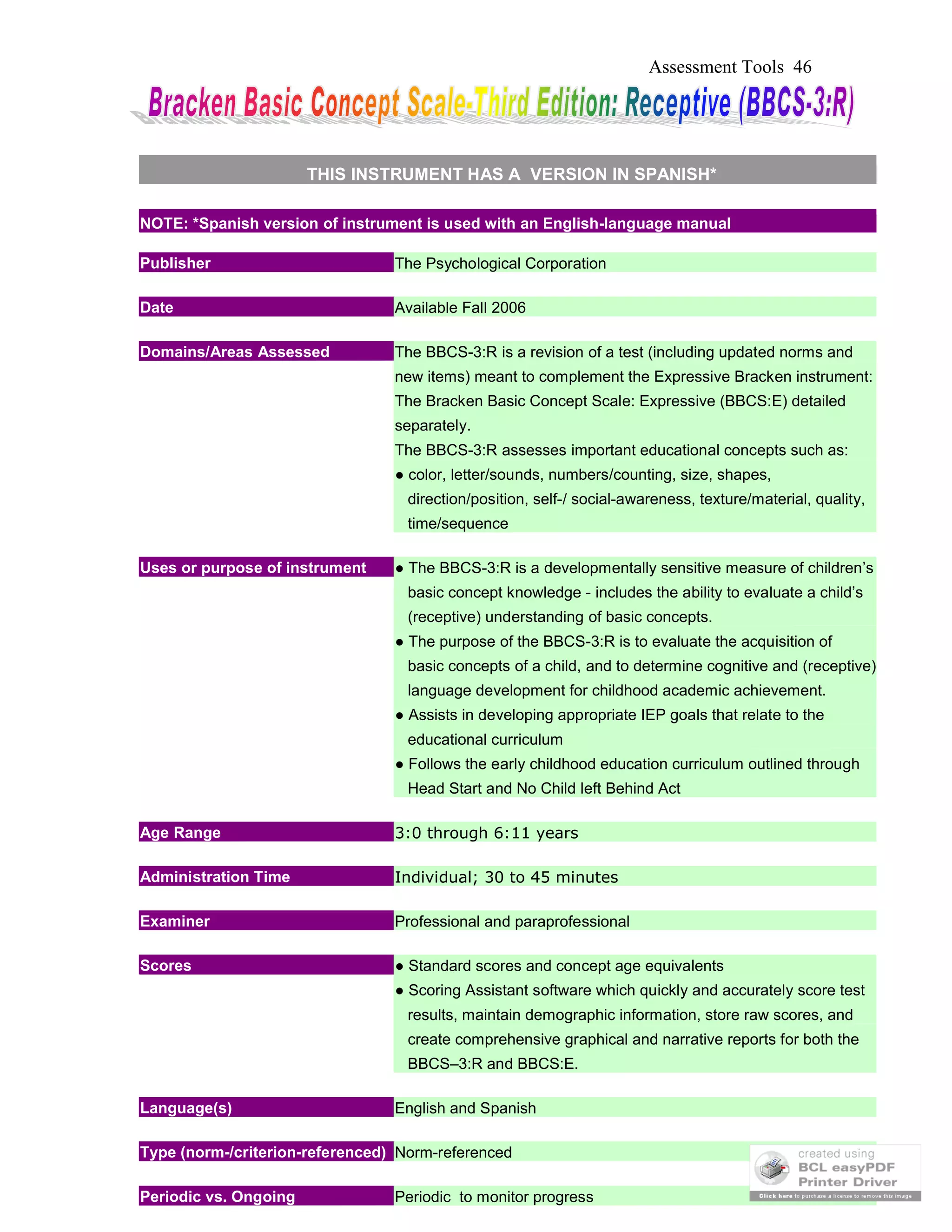 Early lap assessment tools | PDF