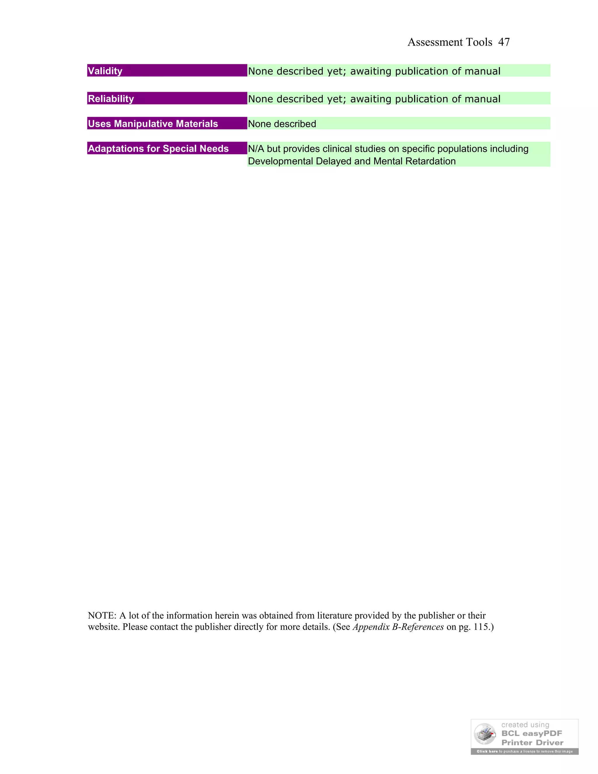 Early lap assessment tools | PDF