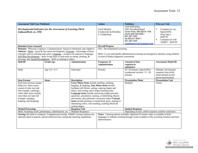 Early lap assessment tools | PDF
