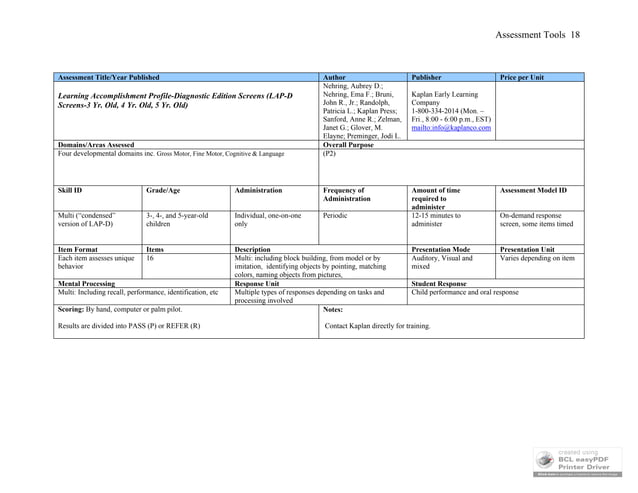 Early lap assessment tools | PDF