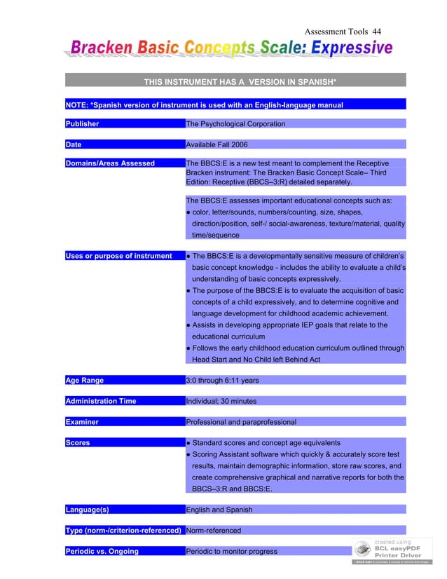Early lap assessment tools | PDF