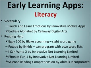 Early learning apps in the library | PPT