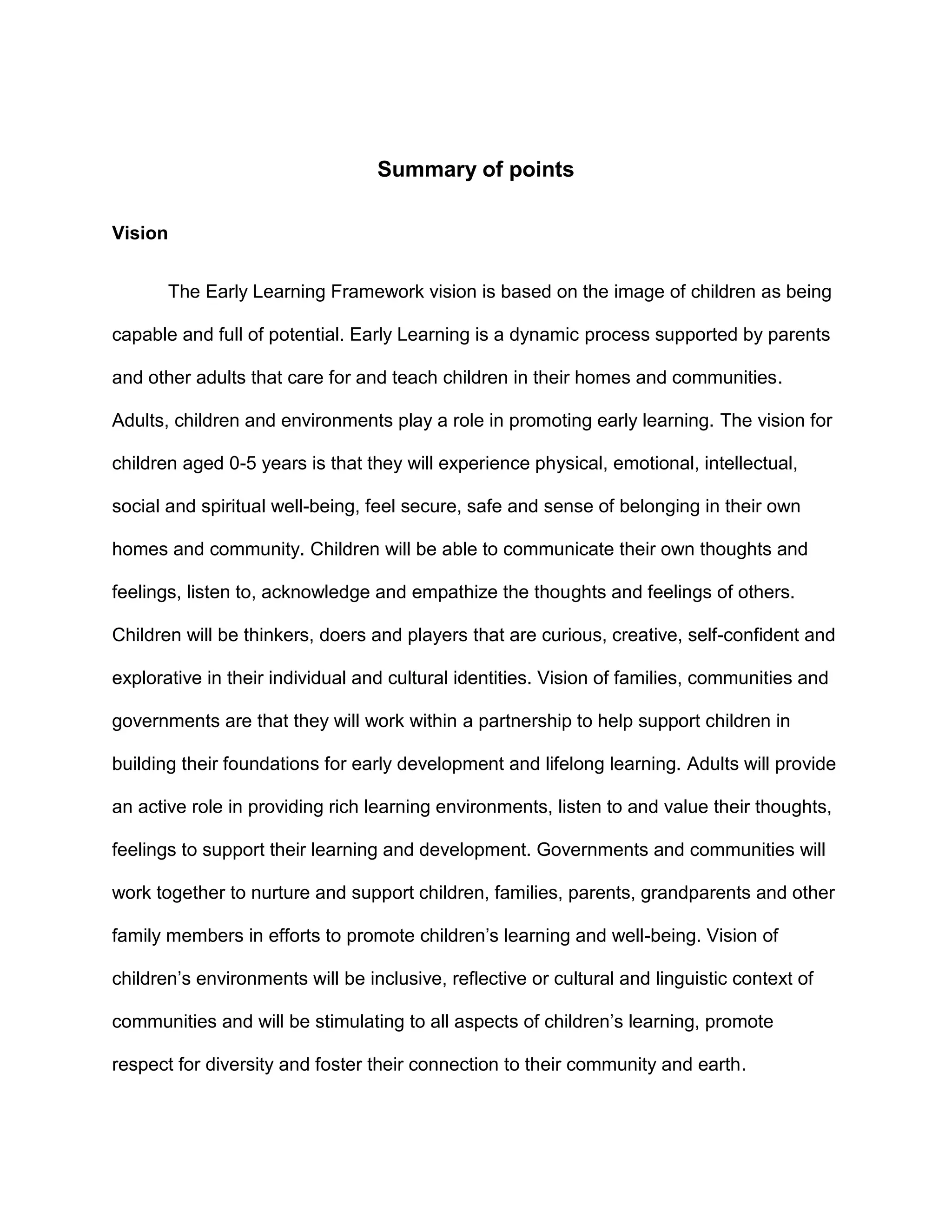 Early learning framework | PDF