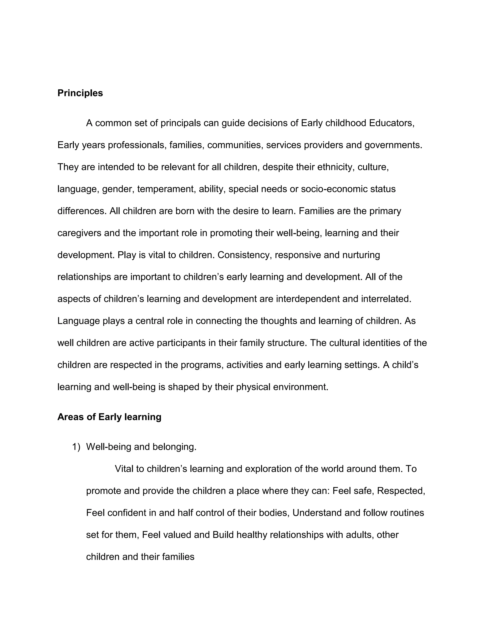 Early learning framework | DOCX