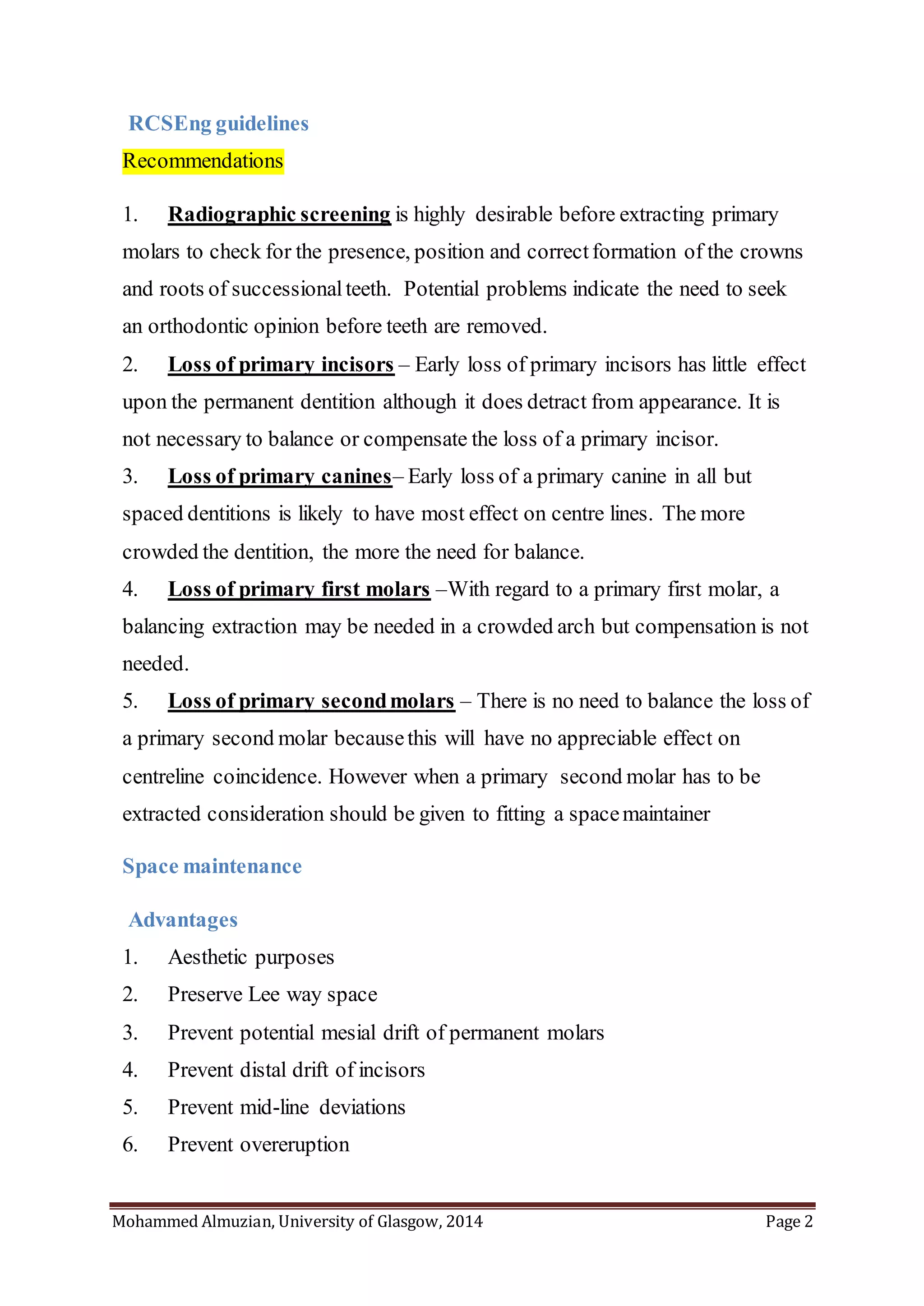 Early loss of deciduous dentition / for orthodontists by Almuzian | DOCX