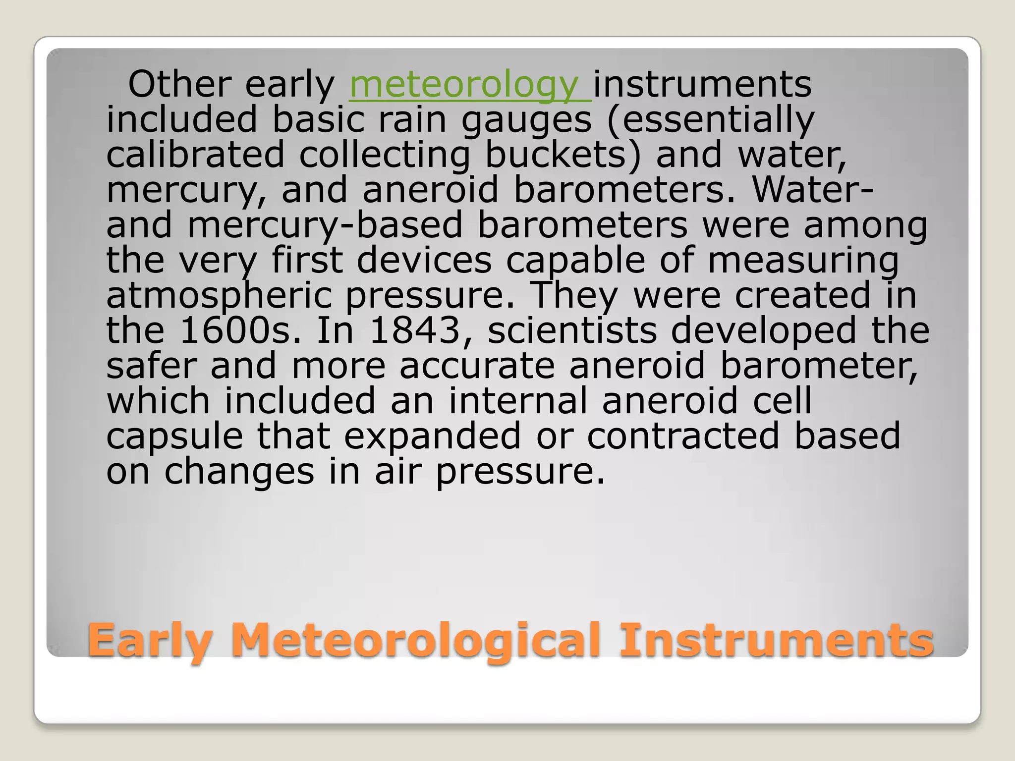 Early meteorological instruments by belfort instrument company | PPTX