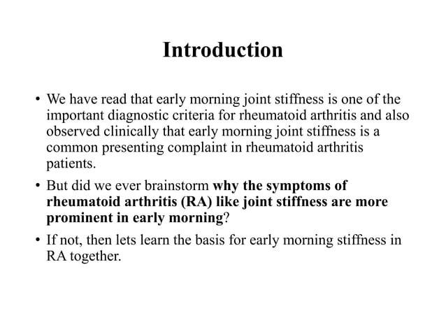 Basis For Early Morning Stiffness In Rheumatoid Arthritis Ppt Free