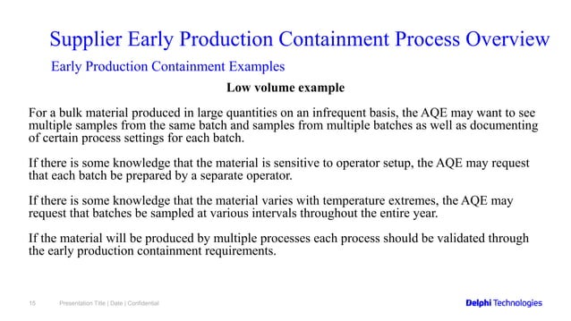 Early Production Containment Training.pptx | Manufacturing Industry ...