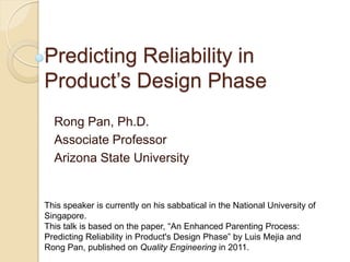 Early product reliability prediction | PDF