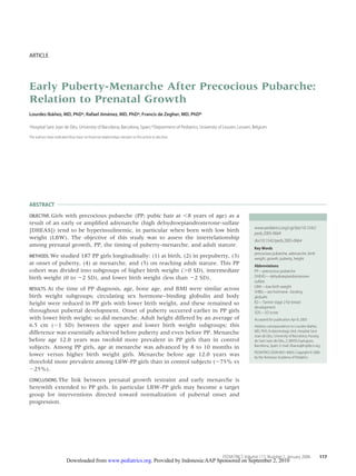 Early puberty menarche after precocious pubarche relation to prenatal ...