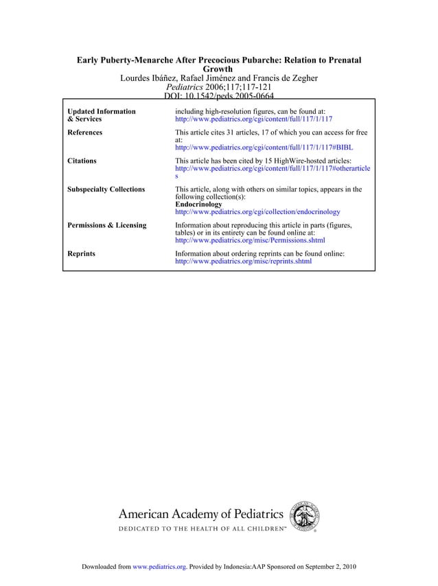 Early puberty menarche after precocious pubarche relation to prenatal ...