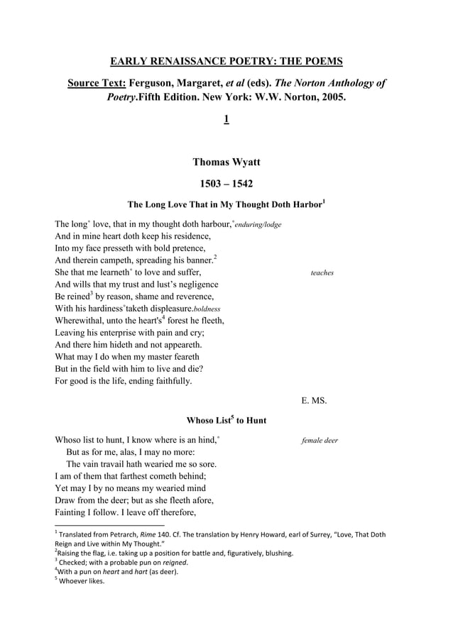 Early renaissance poetry (compiled by Dr Mngadi) | PDF