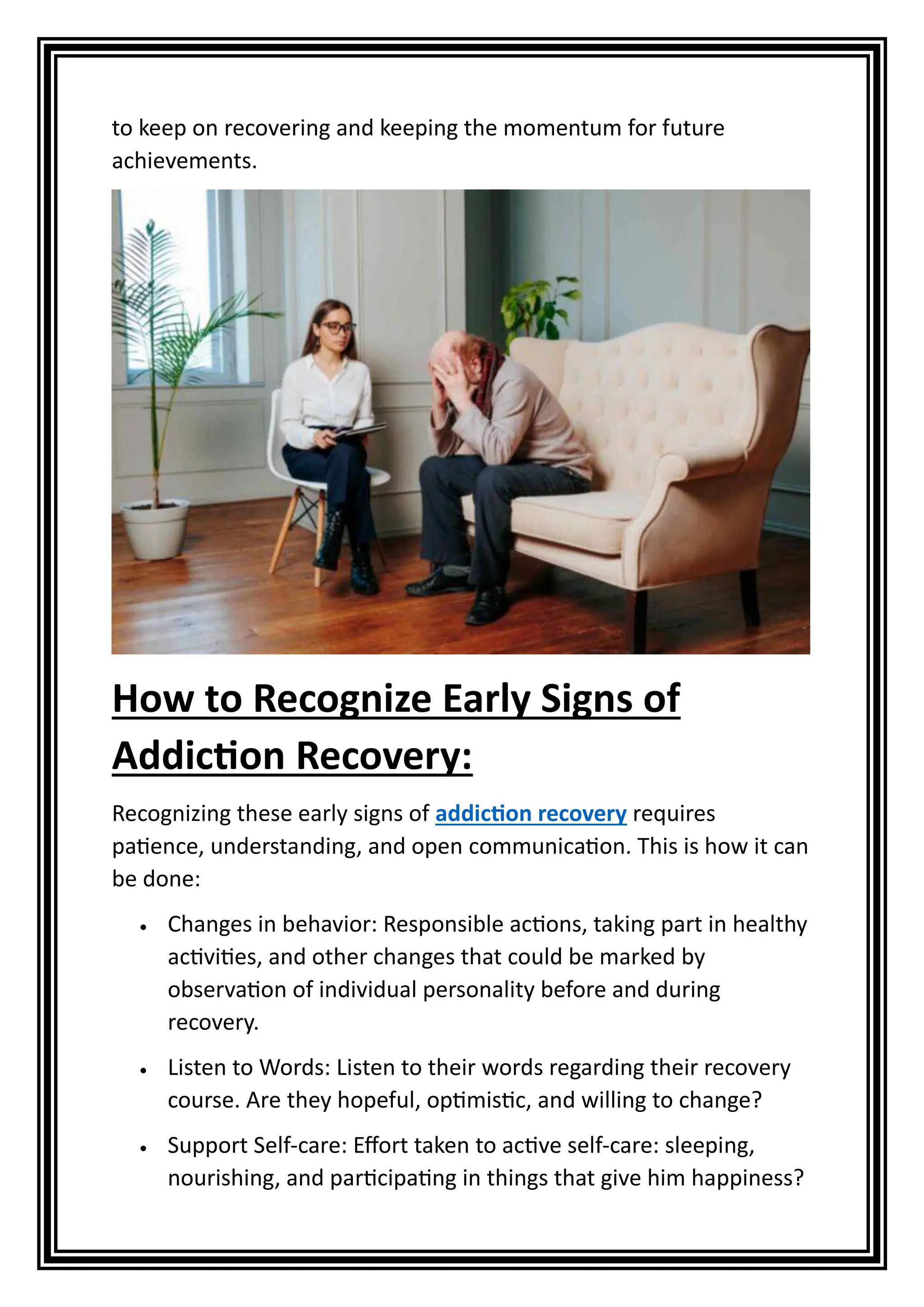 Early Signs Of Addiction Recovery And How To Recognize Them | PDF