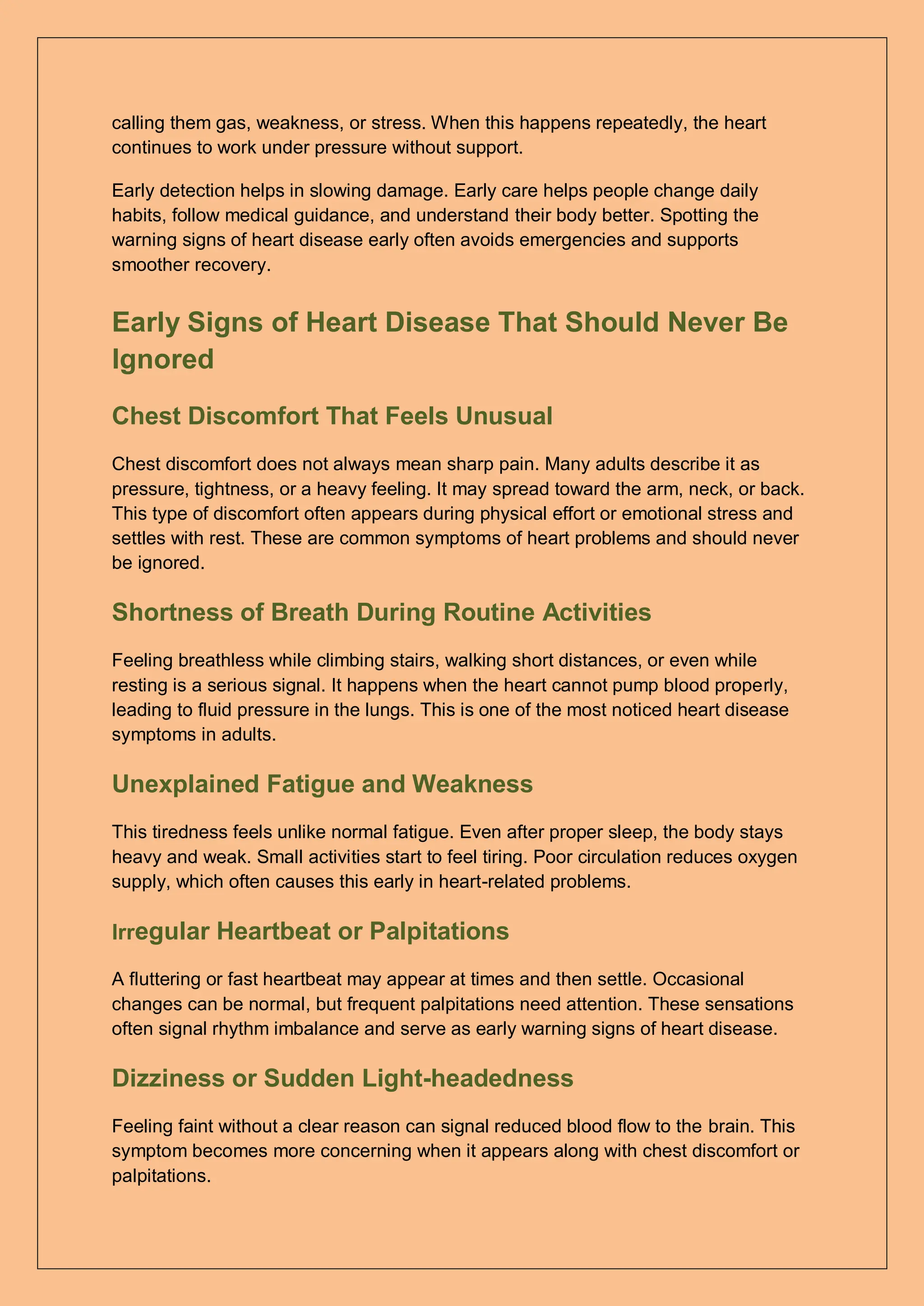 Early Signs of Heart Disease: Symptoms & Warning Signals | PDF